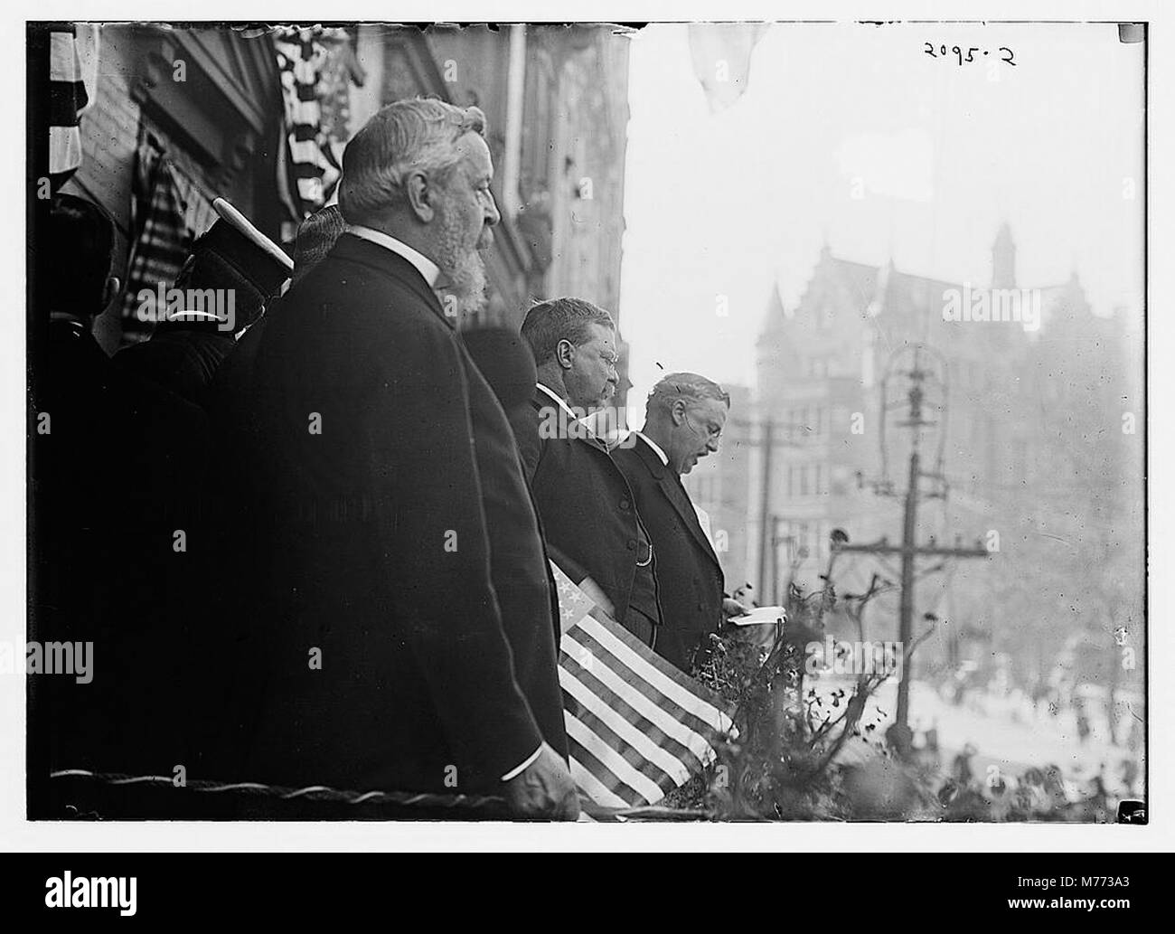 A photograph of President Theodore Roosevelt standing and overlooking a ...