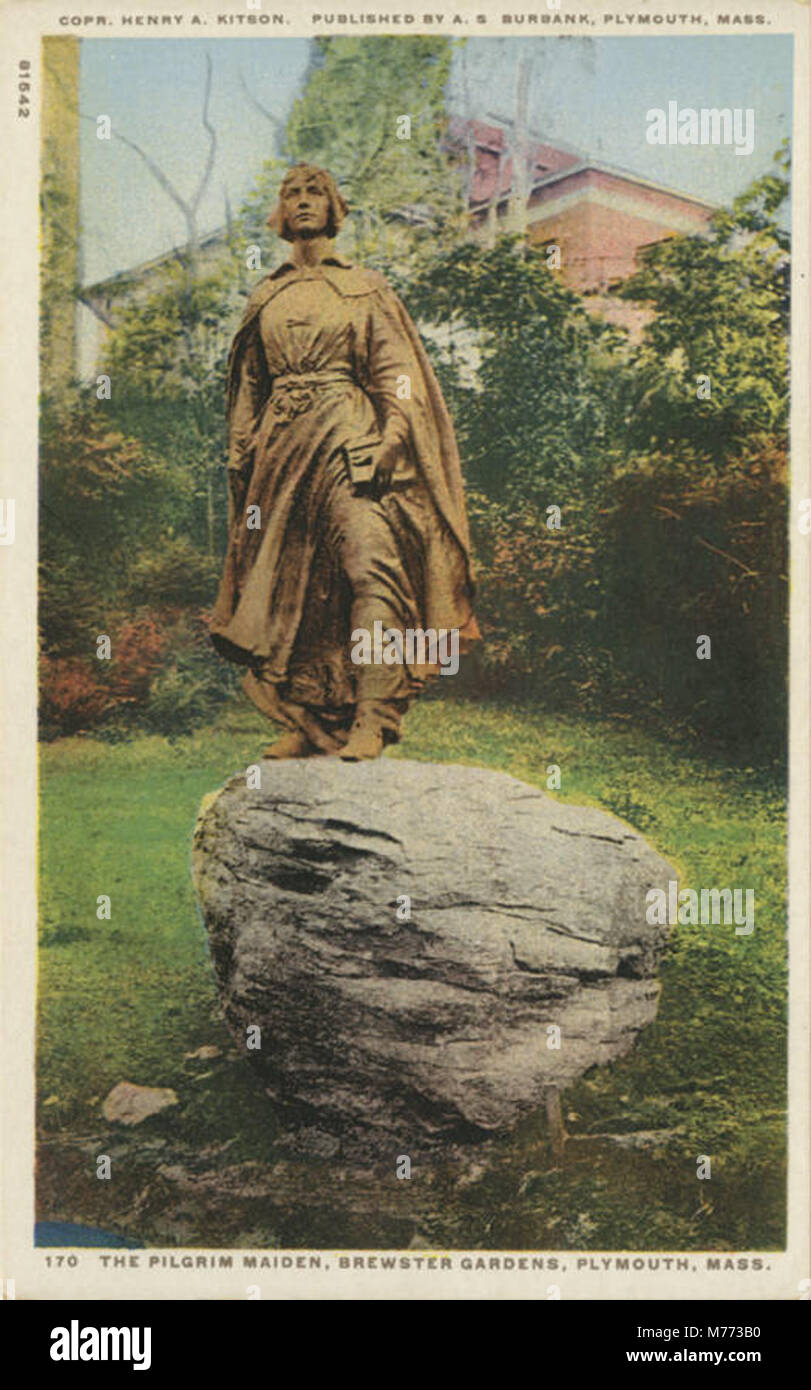 The image depicts 'The Pilgrim Maiden,' a historical sculpture located ...