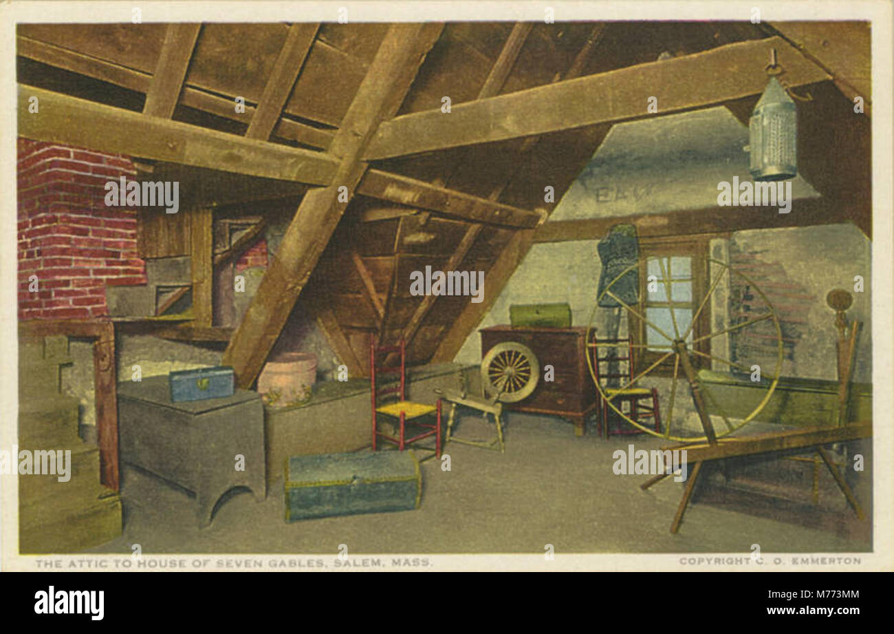 A photograph of the attic in the House of the Seven Gables, a historic ...