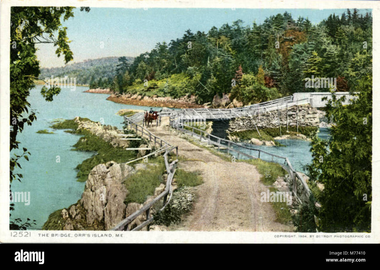 A scenic view of the bridge on Orr's Island in Maine, captured in an ...