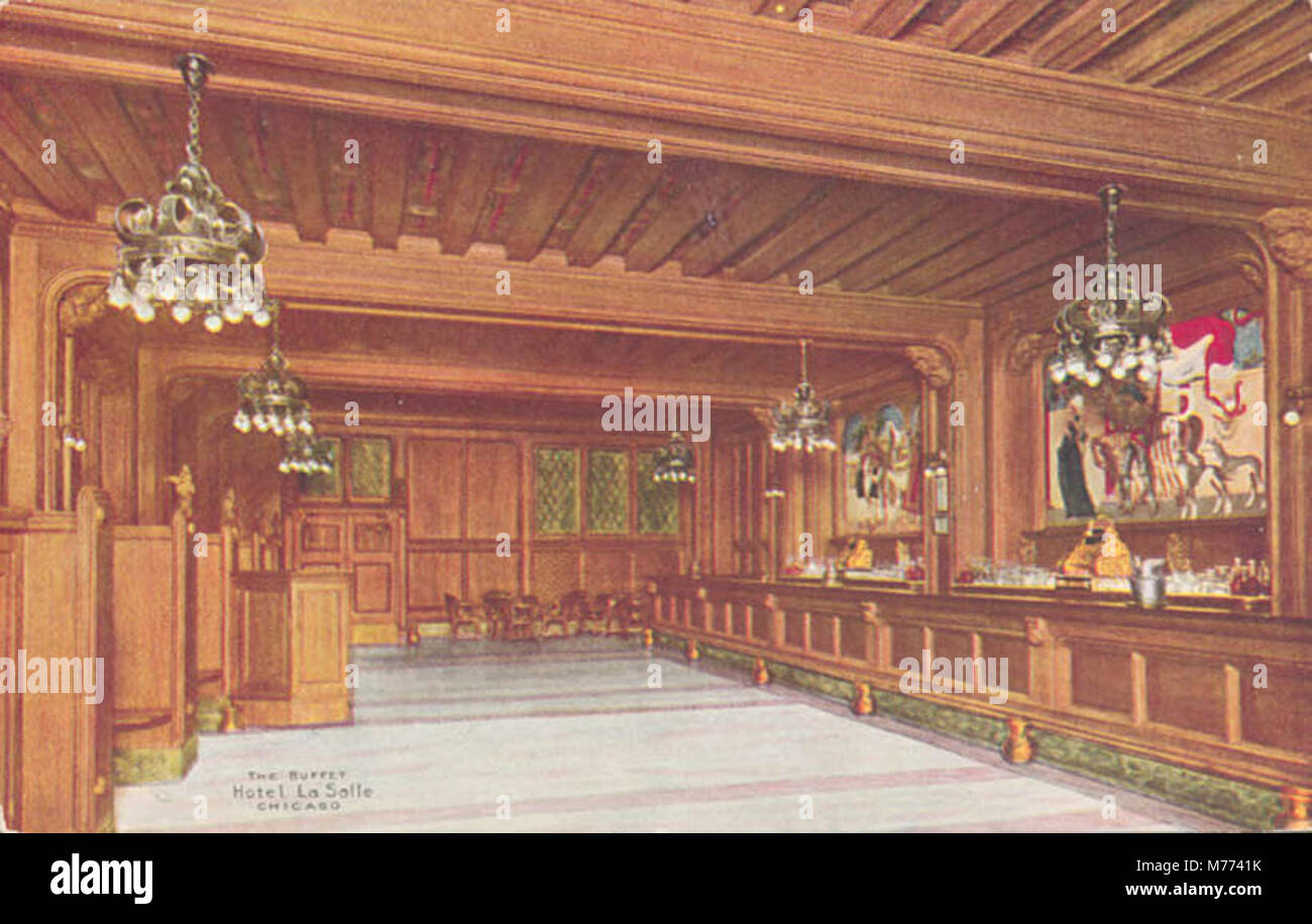The image shows the buffet at the Hotel La Salle in Chicago, capturing ...