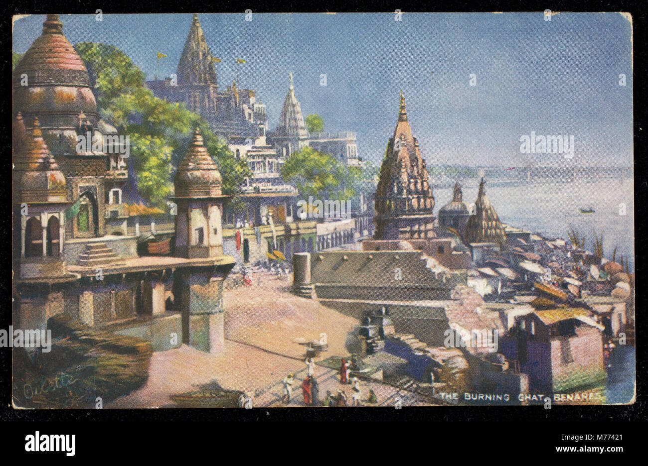 A powerful image of the Burning Ghat in Benares (Varanasi), capturing ...