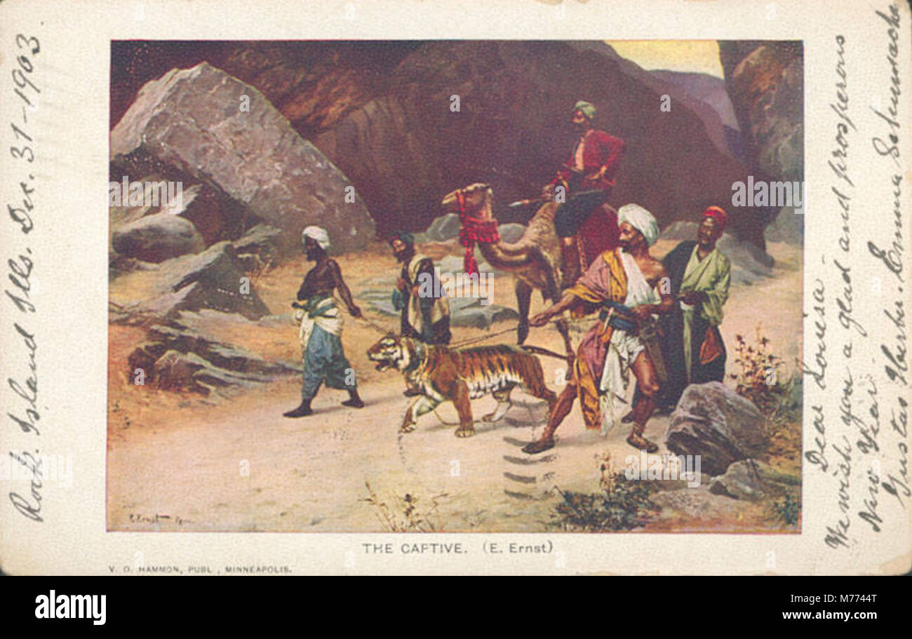 The painting 'The Captive' by E. Ernst portrays a figure in captivity ...