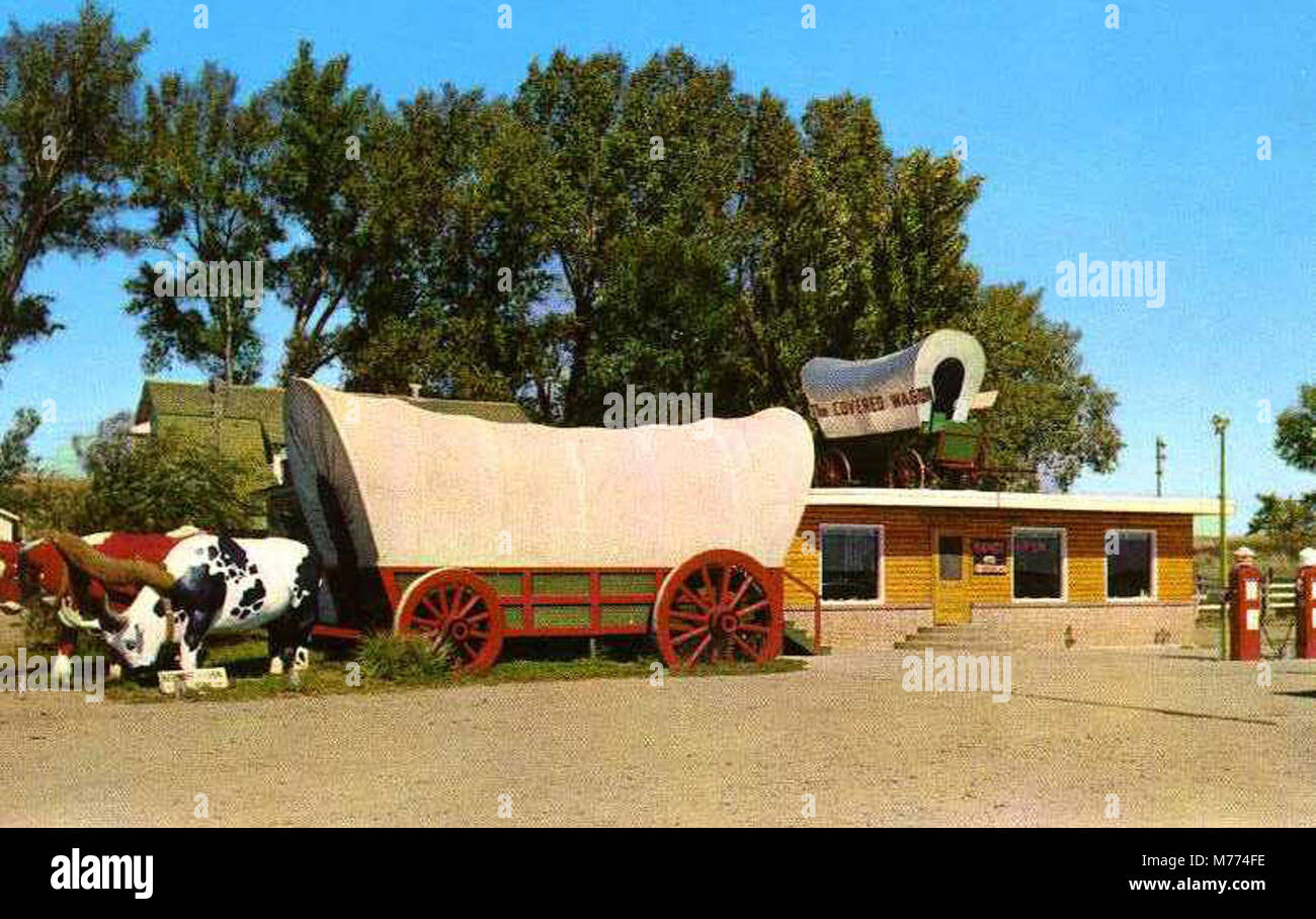 A photograph of the Covered Wagon, a historic site located 5 miles west ...