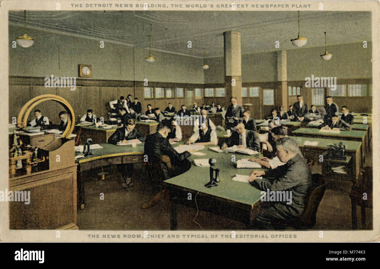 An interior view of the Detroit News Building, showcasing its newsroom ...