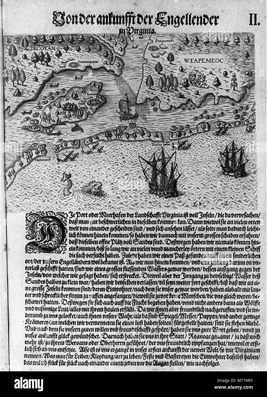 This image depicts the arrival of English settlers in Virginia, marking ...