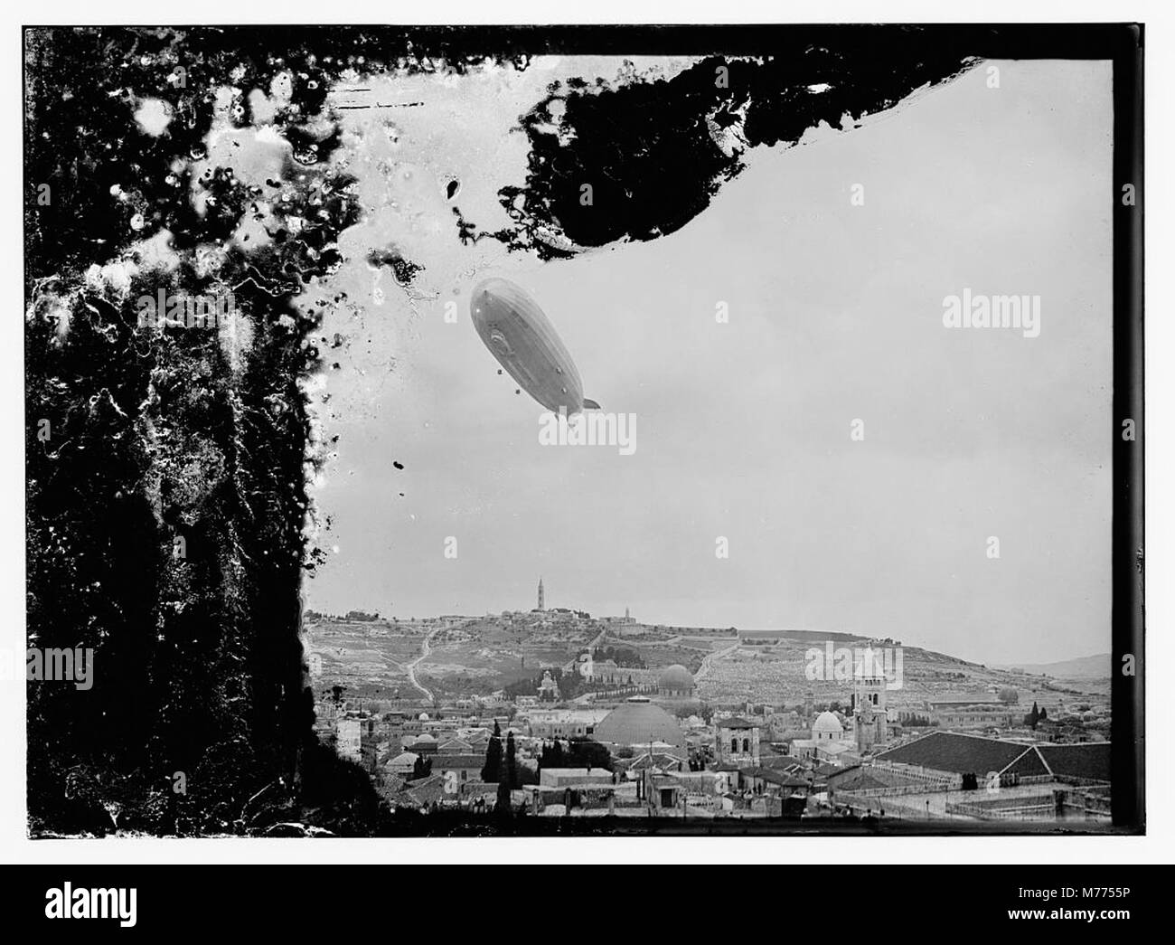 An image of the Graf Zeppelin flying over Jerusalem, a notable moment ...