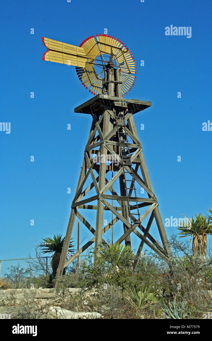 wooden windmills in west Texas Stock Photo - Alamy