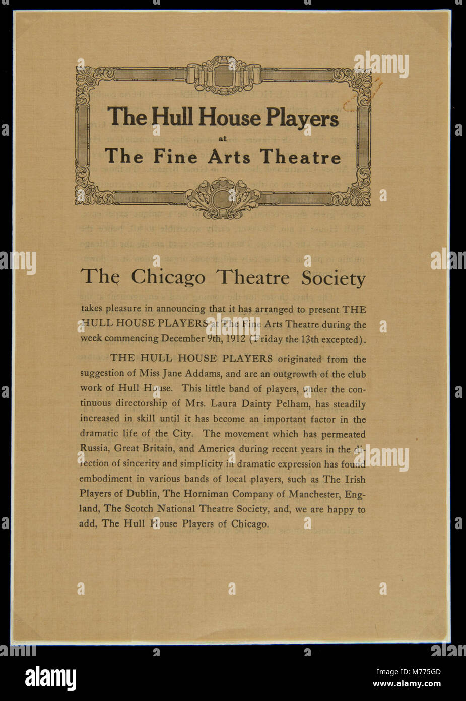 The Hull House Players performing at the Fine Arts Theatre, an ...