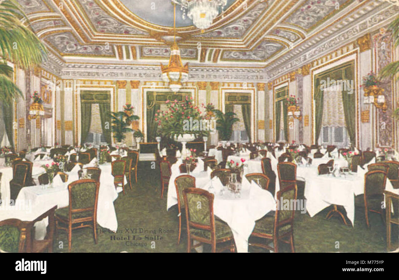 The Louis XVI Dining Room at the Hotel La Salle in Chicago, designed in ...