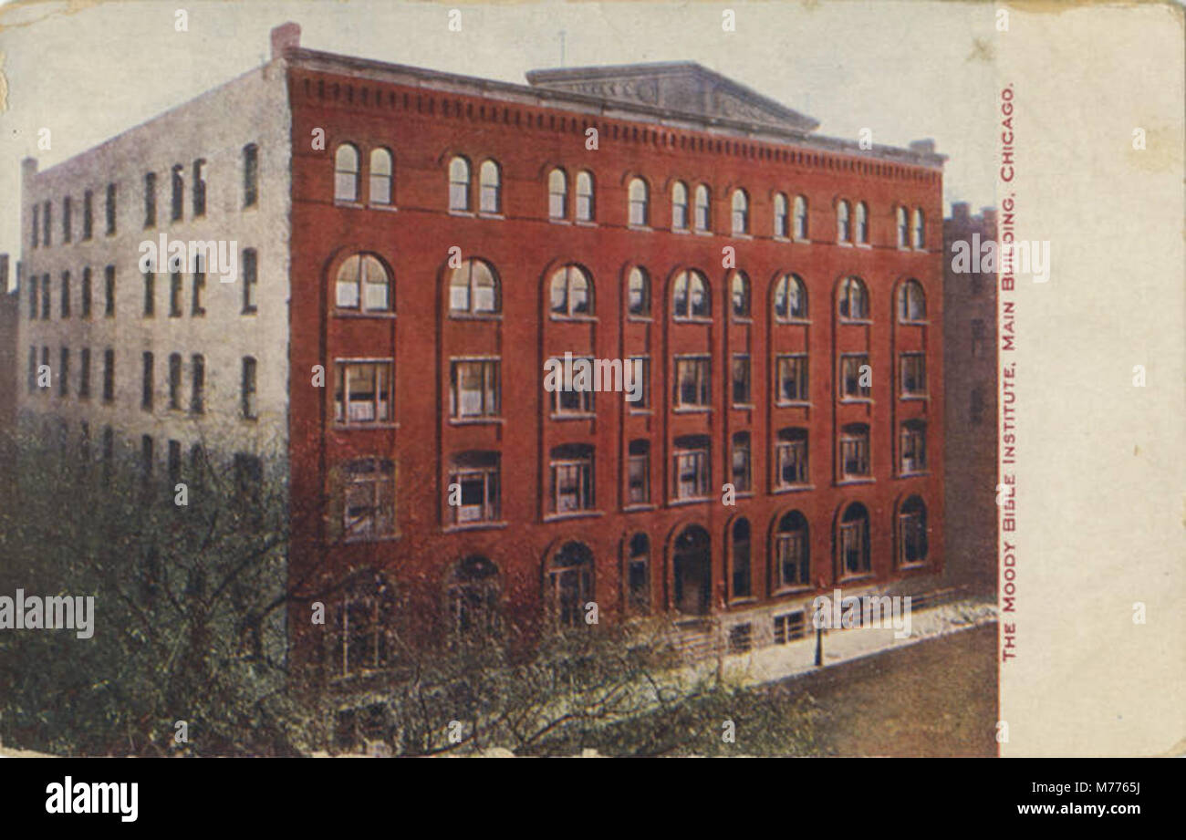 The photograph captures the main building of the Moody Bible Institute ...