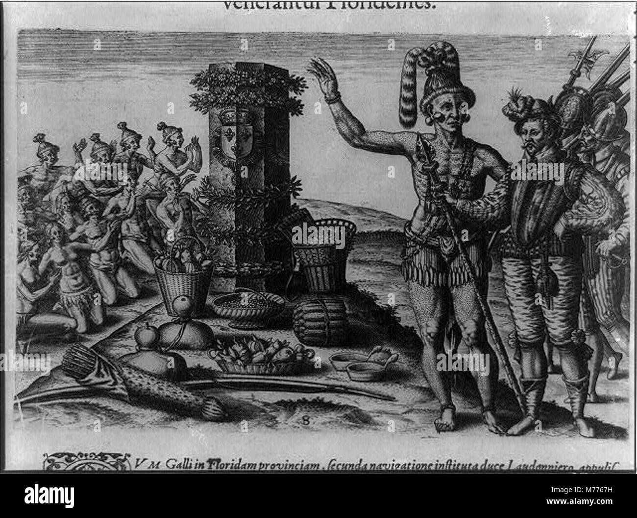 This image shows the native people of Florida worshipping a column ...