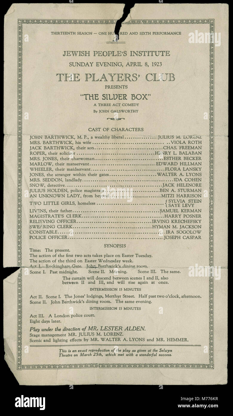 The Players' Club present 'The Silver Box' (NBY 1782 Stock Photo - Alamy