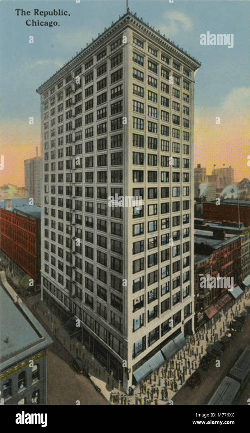 A historical view of *The Republic*, a notable building in Chicago. The ...