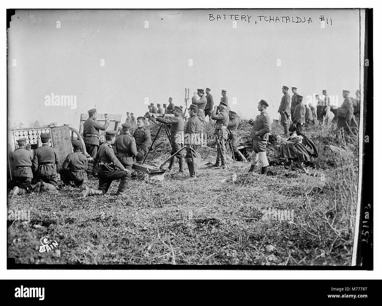 A historic image depicting Battery Tchataldja, a key defensive ...