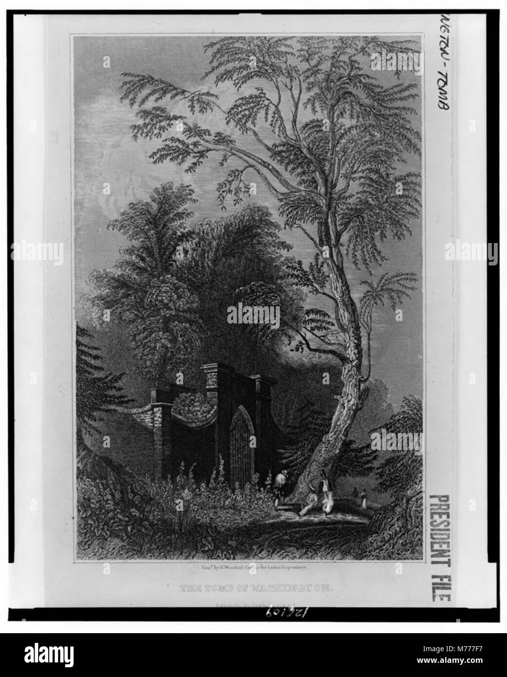 An engraving of George Washington's tomb, created by W. Woodruff Cunr ...