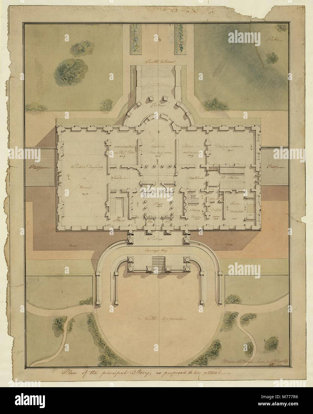 This architectural drawing of the White House shows the site plan and ...
