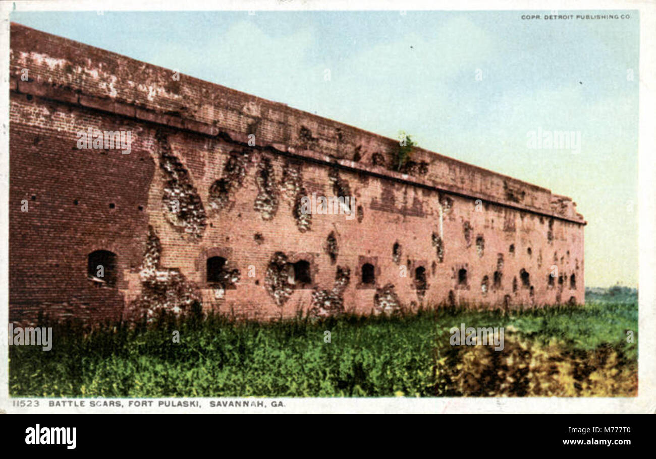 The image depicts the battle scars on Fort Pulaski, a Civil War-era ...
