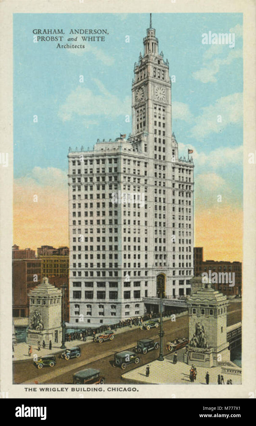 A photograph of the Wrigley Building, an iconic structure in Chicago ...