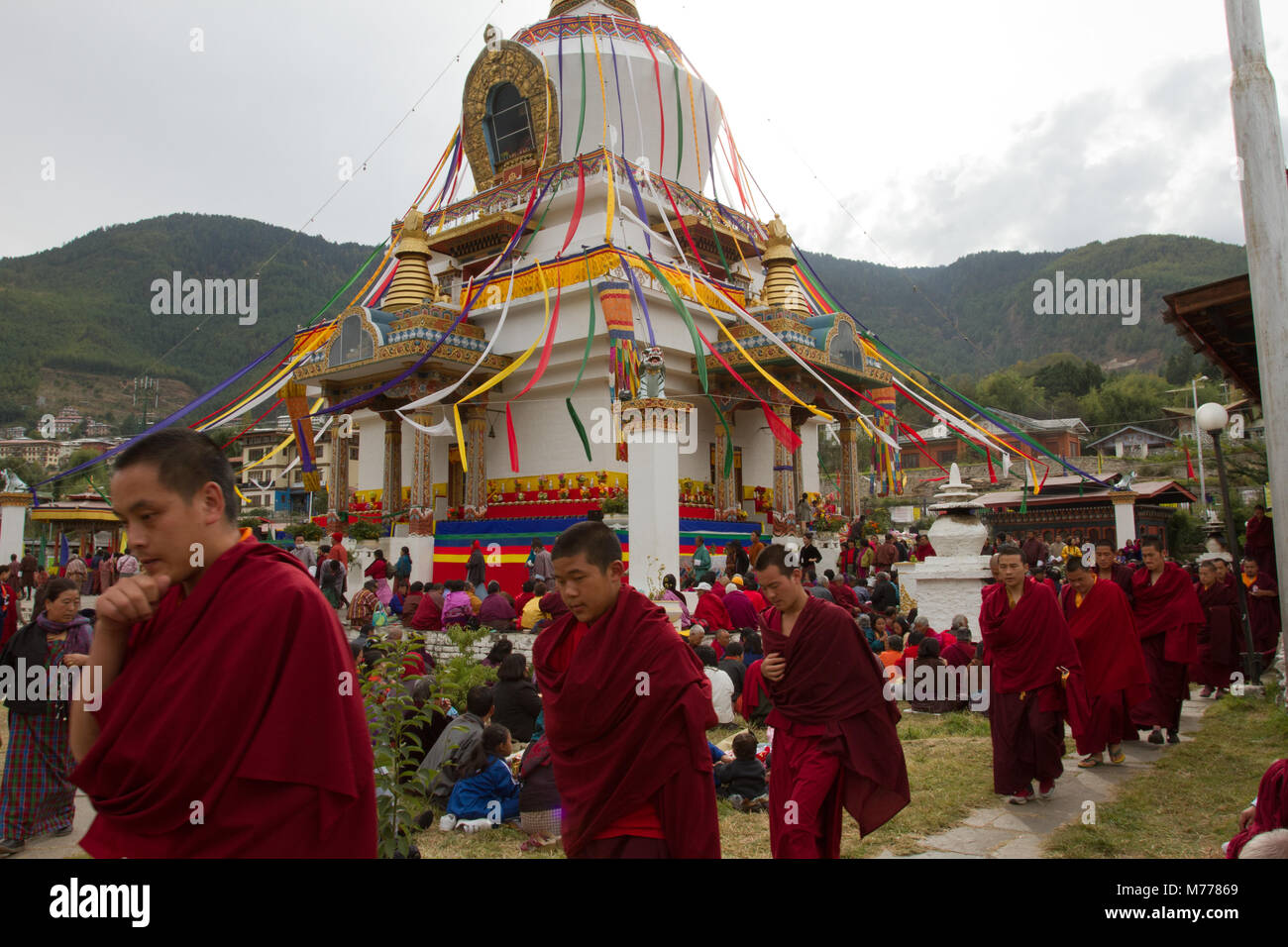 The Memorial Stupa and Buddhist devotees, Thimphu, Bhutan, Asia Stock ...