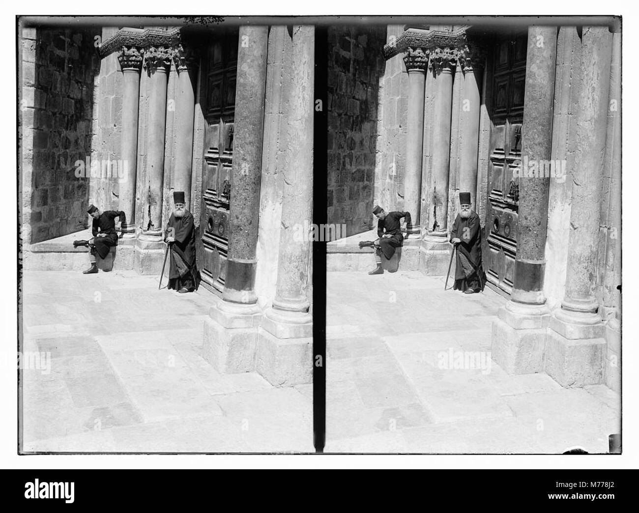 The image shows the placing of a stone marker at the Tomb of the ...
