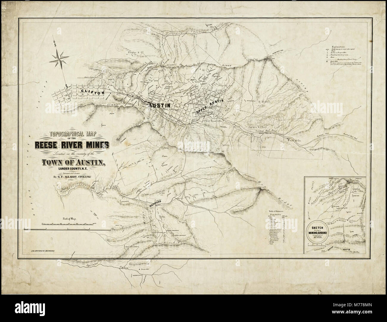 Topographical map of the Reese River mines located in the vicinity of ...