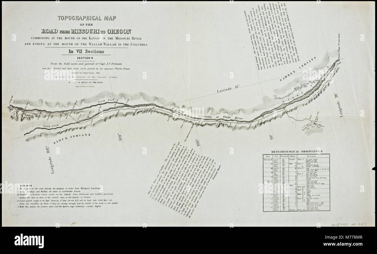 Topographical map of the road from Missouri to Oregon (NBY 17398 Stock ...