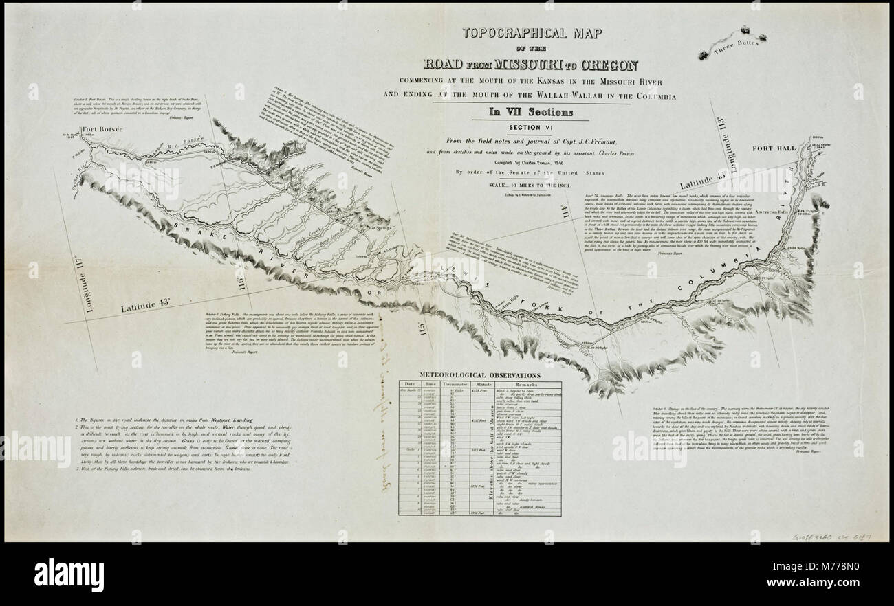 Topographical map of the road from Missouri to Oregon (NBY 17403 Stock ...
