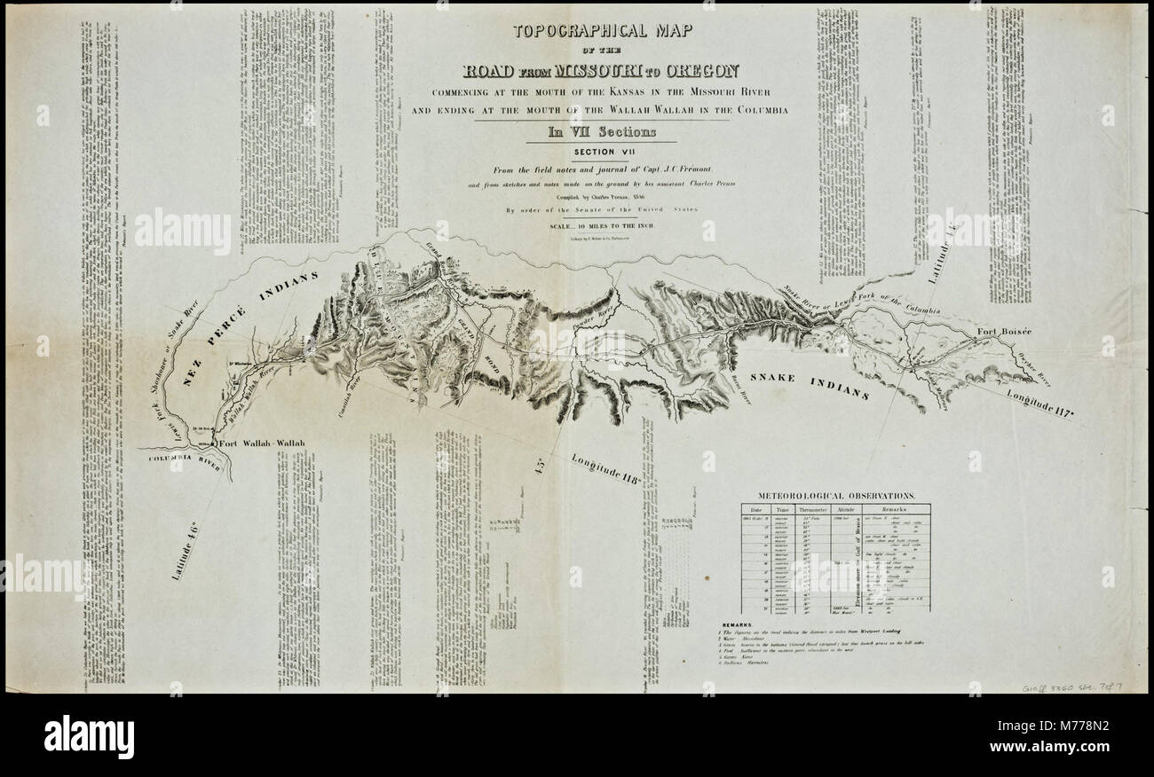 Topographical map of the road from Missouri to Oregon (NBY 17404 Stock ...