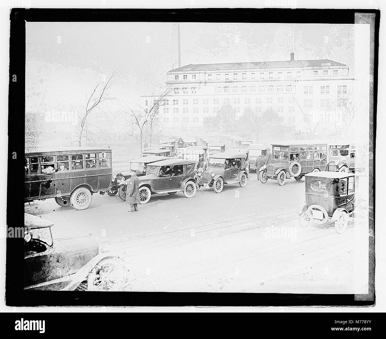 A photograph of a traffic jam taken on November 11, 1921, illustrating ...