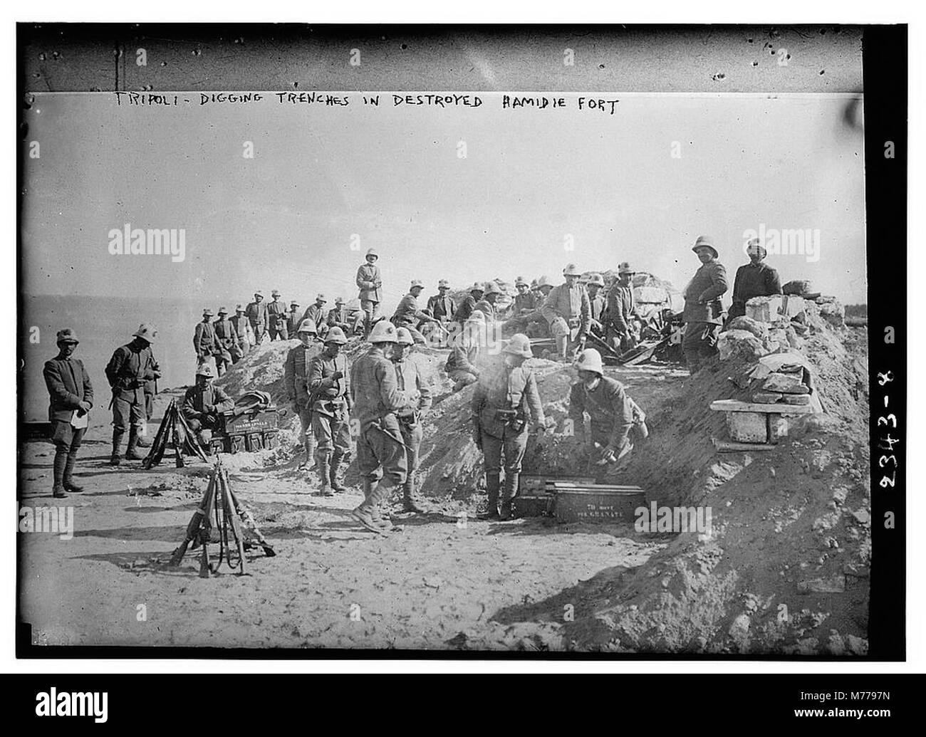 A photograph of trenches being dug in the destroyed Hamidie Fort in ...