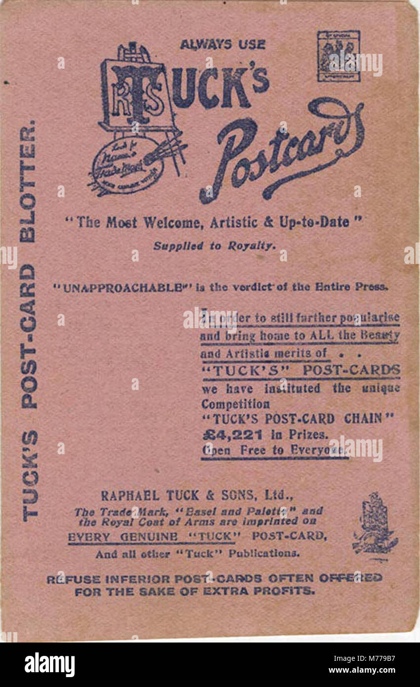 A Tuck's postcard blotter, featuring an advertisement for various types ...