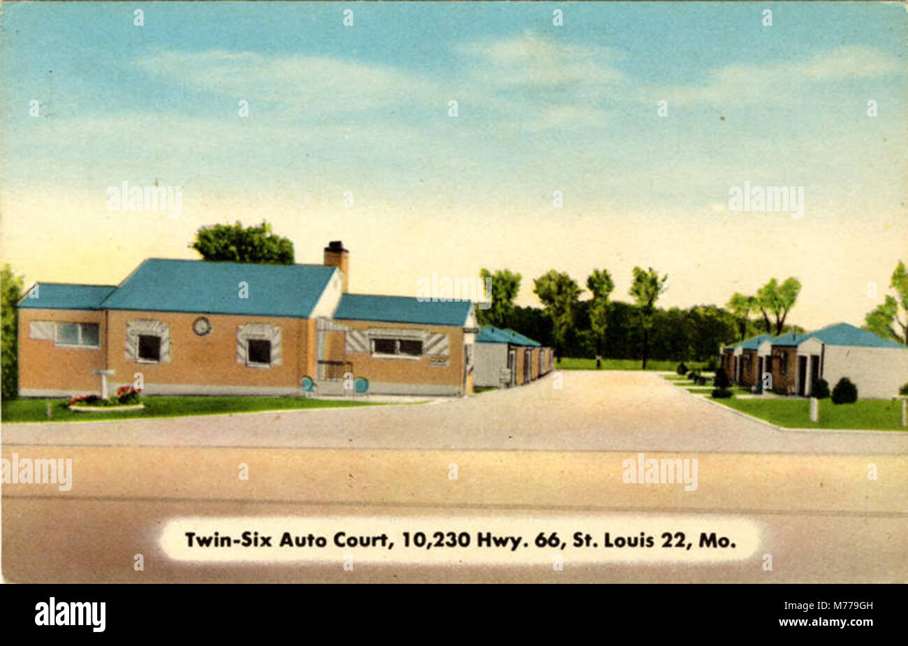 A historical photograph of the Twin-Six Auto Court, showcasing early ...