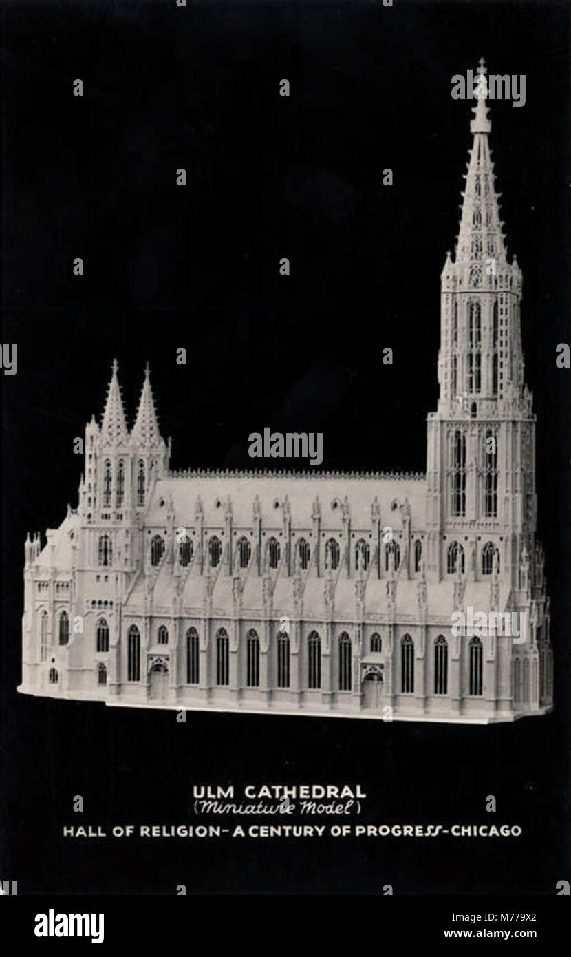 A miniature model of Ulm Cathedral displayed at the Hall of Religion ...