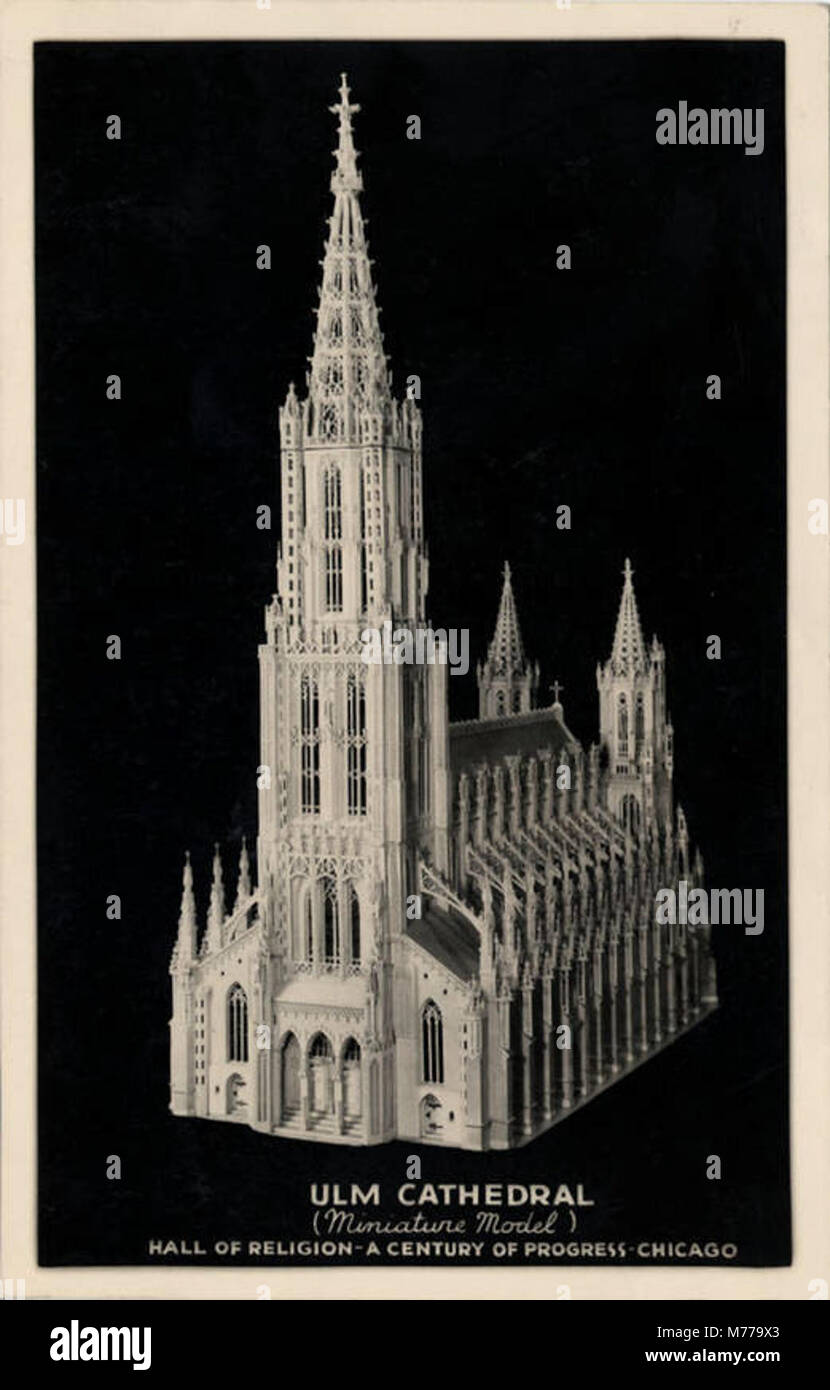 A miniature model of Ulm Cathedral displayed at the Hall of Religion ...