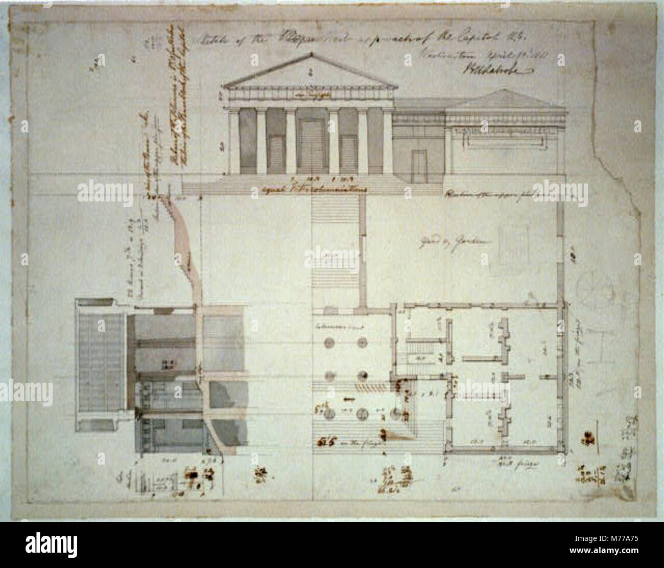 A detailed architectural drawing showing the west approach to the ...