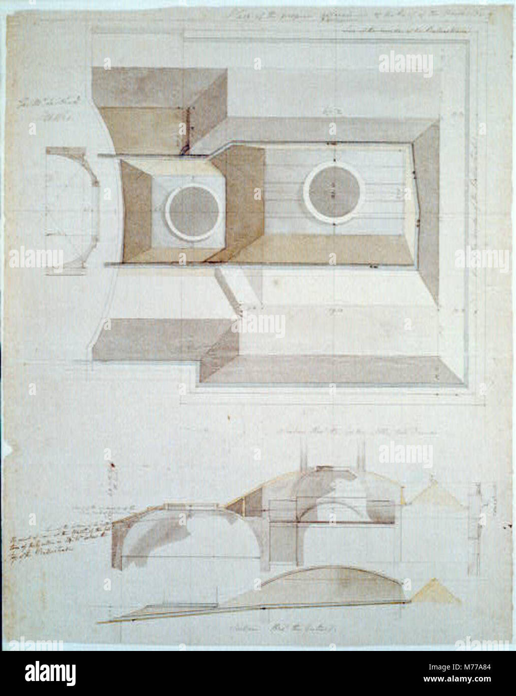 A detailed architectural plan and section showing the roof design of ...