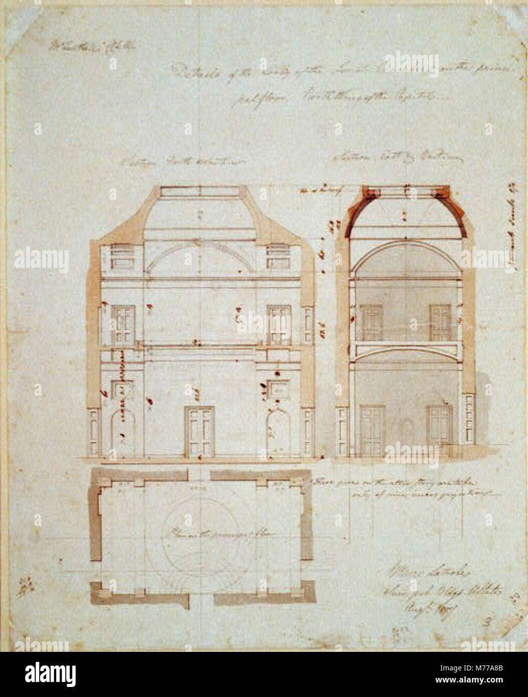 A detailed architectural plan and section view of the Senate Chamber ...