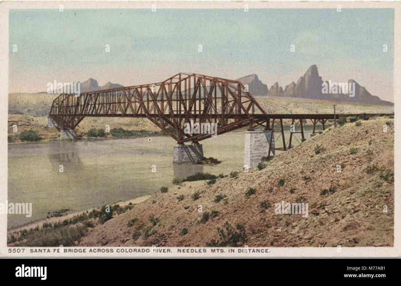 A scenic view of the Santa Fe Bridge crossing the Colorado River, with ...