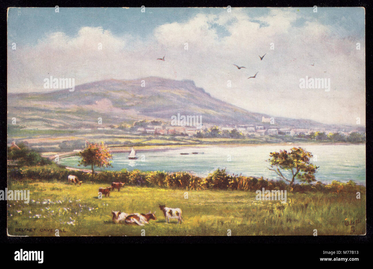 A scenic view of Cave Hill in Belfast, Northern Ireland. The photograph ...