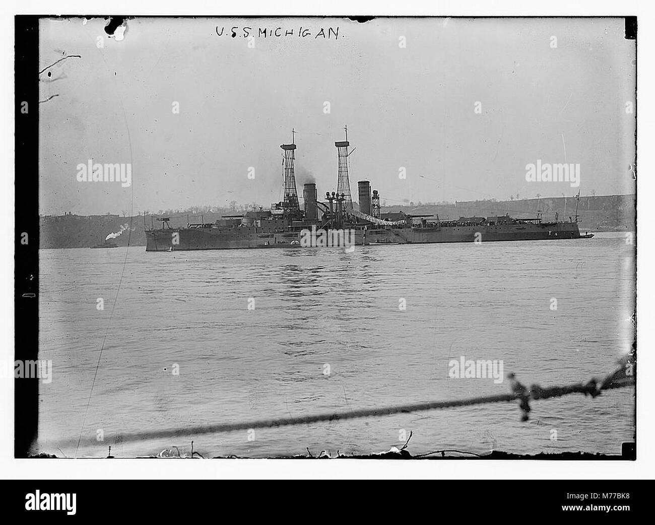 The USS Michigan, a warship that served in the U.S. Navy, depicted in a ...