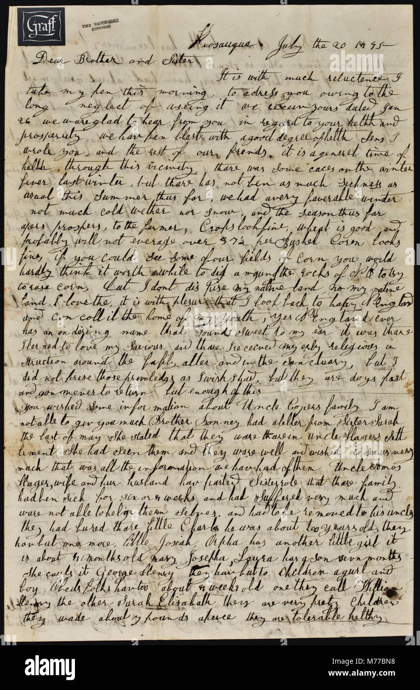 Letter from V. Capron to John P. Capron, dated 1845, from Marshfield ...