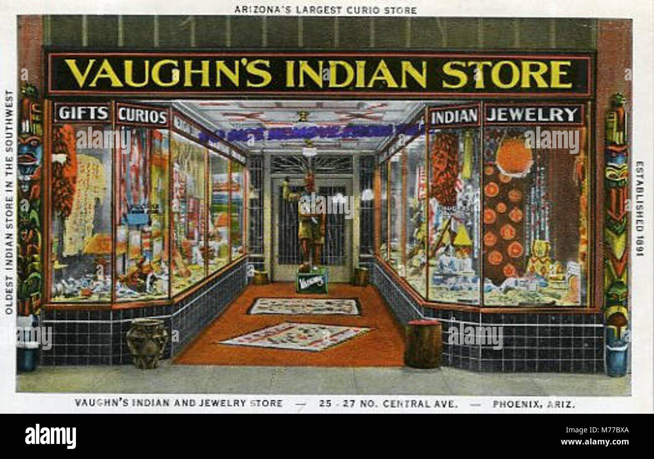 Vaughn's Indian Store displays pottery with a swastika design in the ...