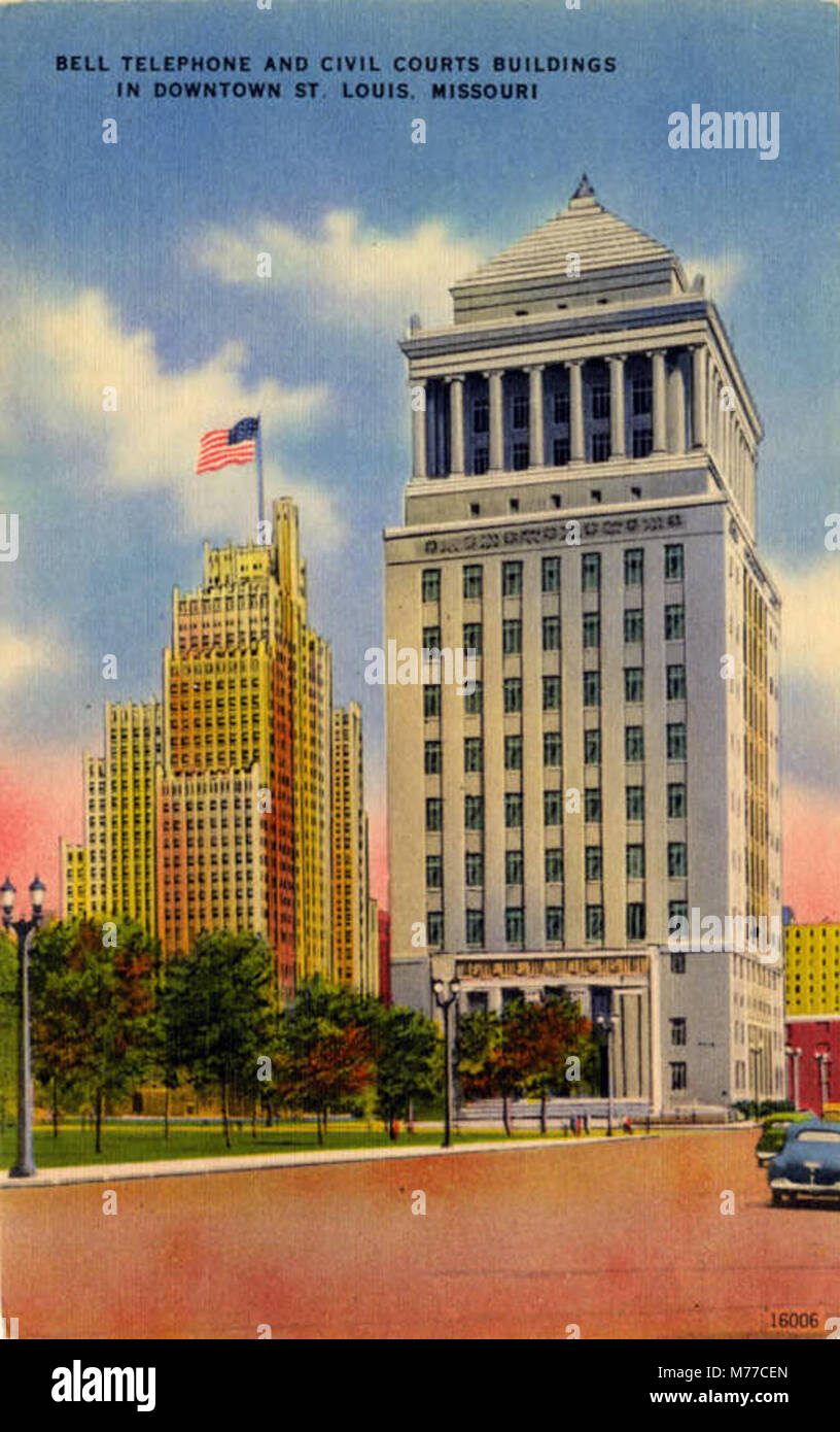 A photograph showing the Bell Telephone Building and the Civil Courts ...