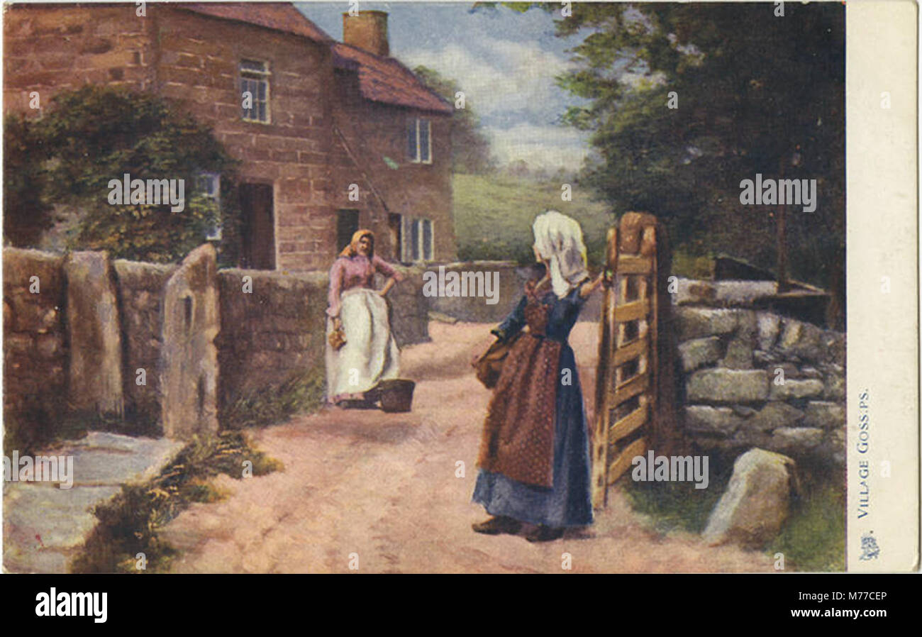 A scene depicting a group of villagers engaged in gossip, capturing a ...