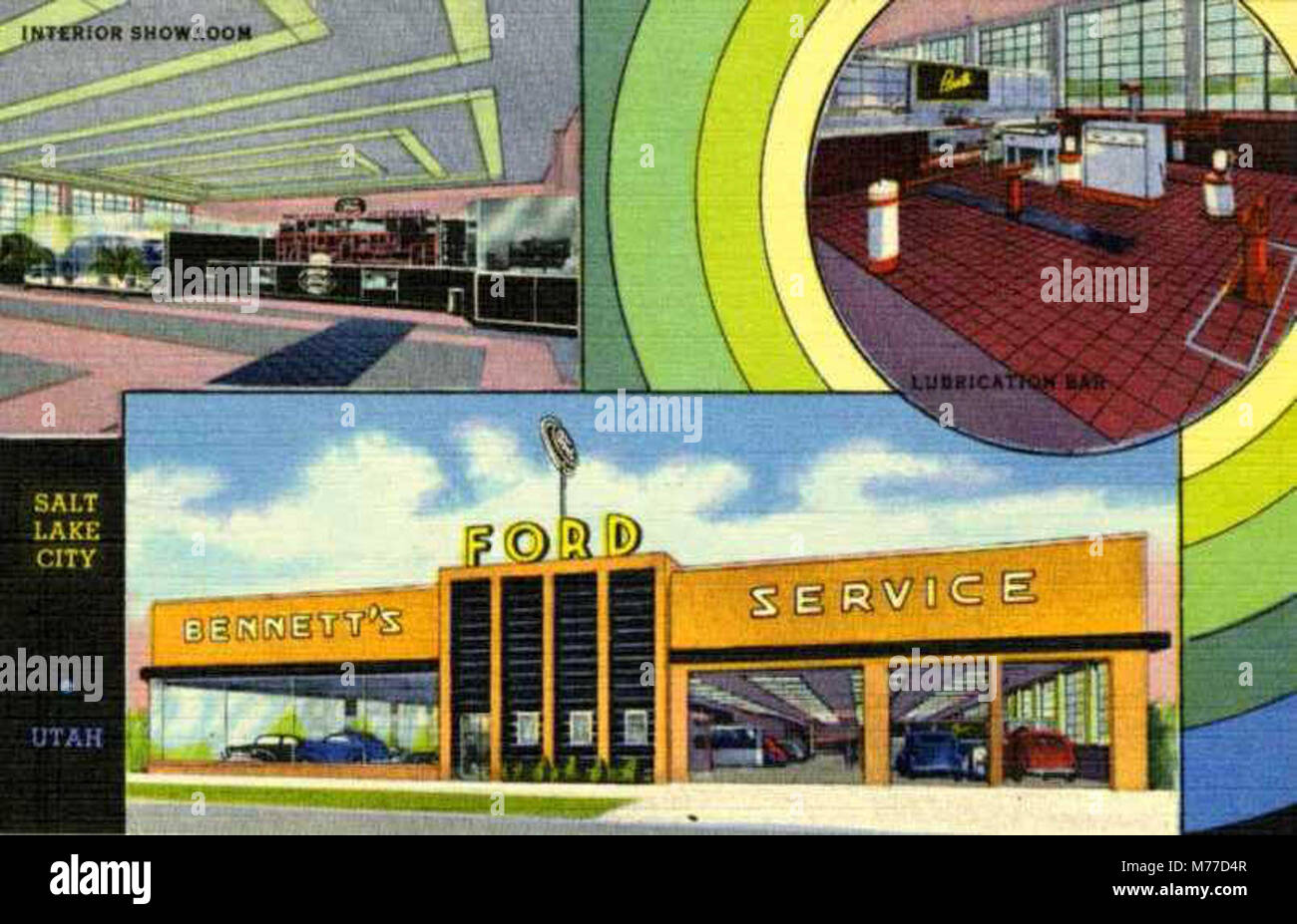 This photo depicts the interior of the Bennett Motor Company showroom ...