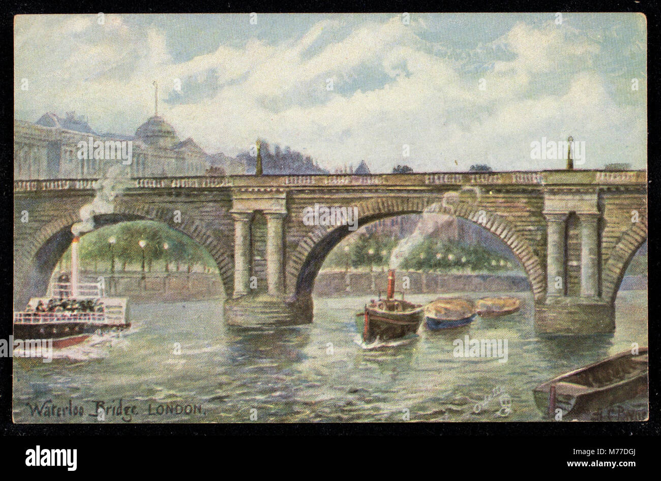 A historic photograph of Waterloo Bridge in London, showcasing its ...
