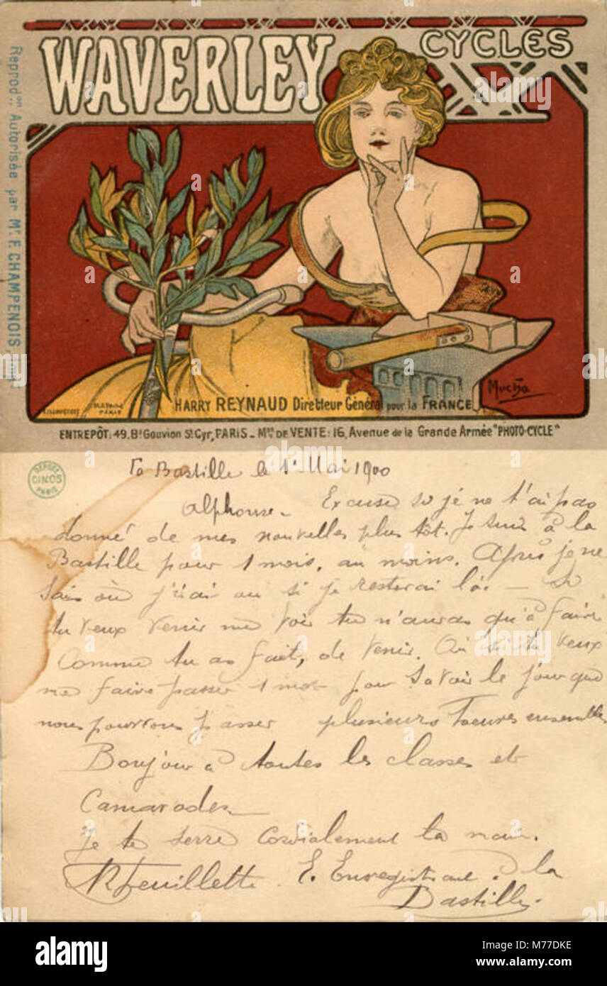 Waverley Cycles poster by artist Alfons Mucha. The design features ...