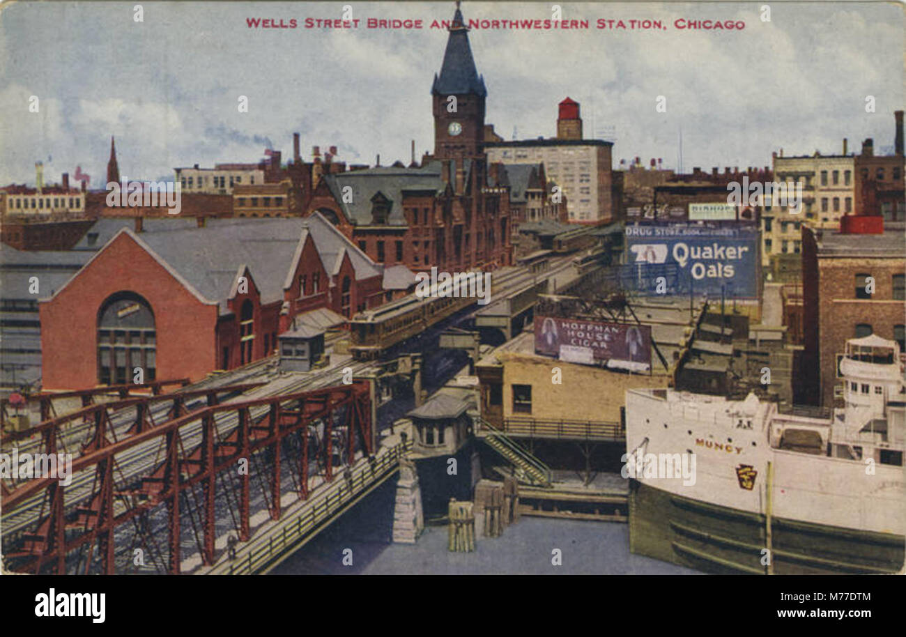 A photograph of the Wells Street Bridge in Chicago, with Northwestern ...