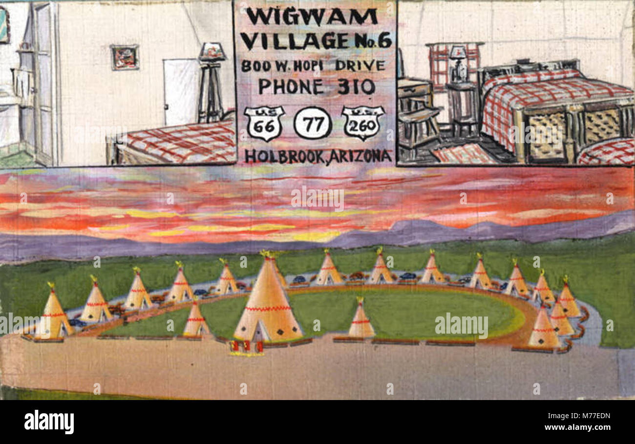 A vintage photograph of Wigwam Village No. 6, located on U.S. Route 66 ...